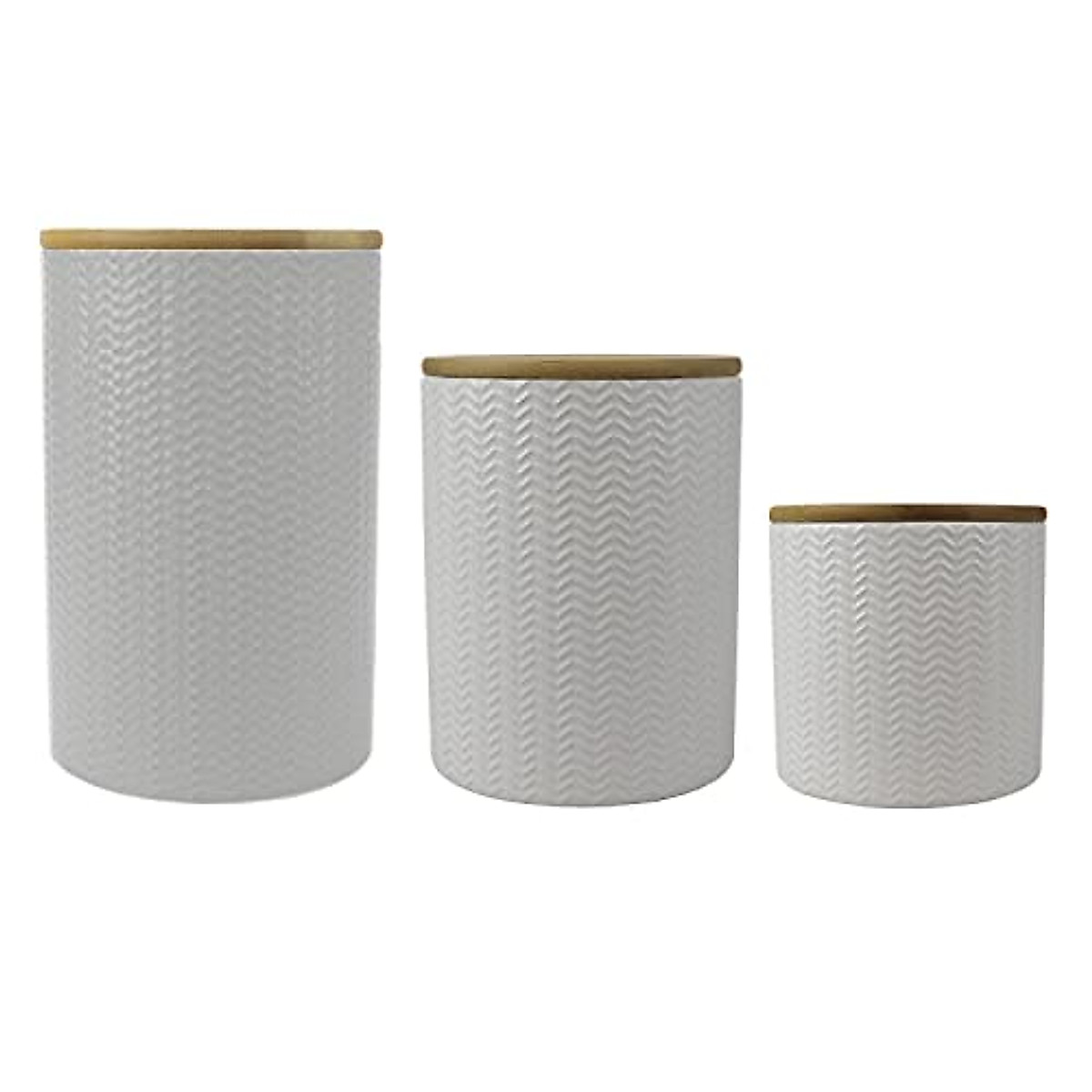 Home Basics Wave 3 Piece Ceramic Canister Set With Bamboo Tops, White