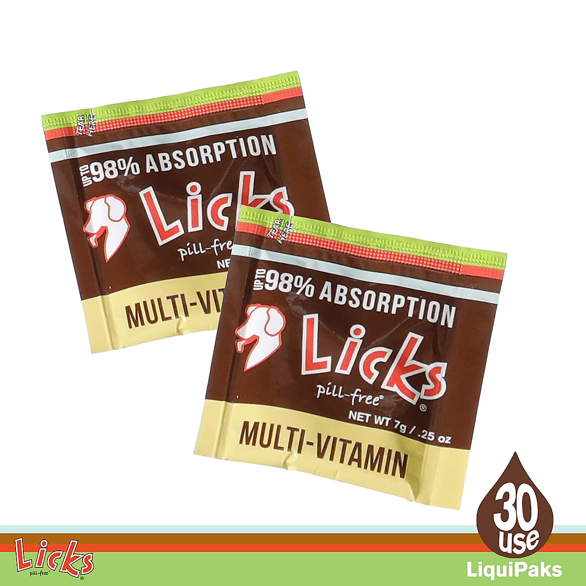 Licks Pill Free Dog Multivitamin - Dog Supplement with Vitamin C, D, and Calcium - Multivitamin Pet Supplies - Gel Packets - 30 Use