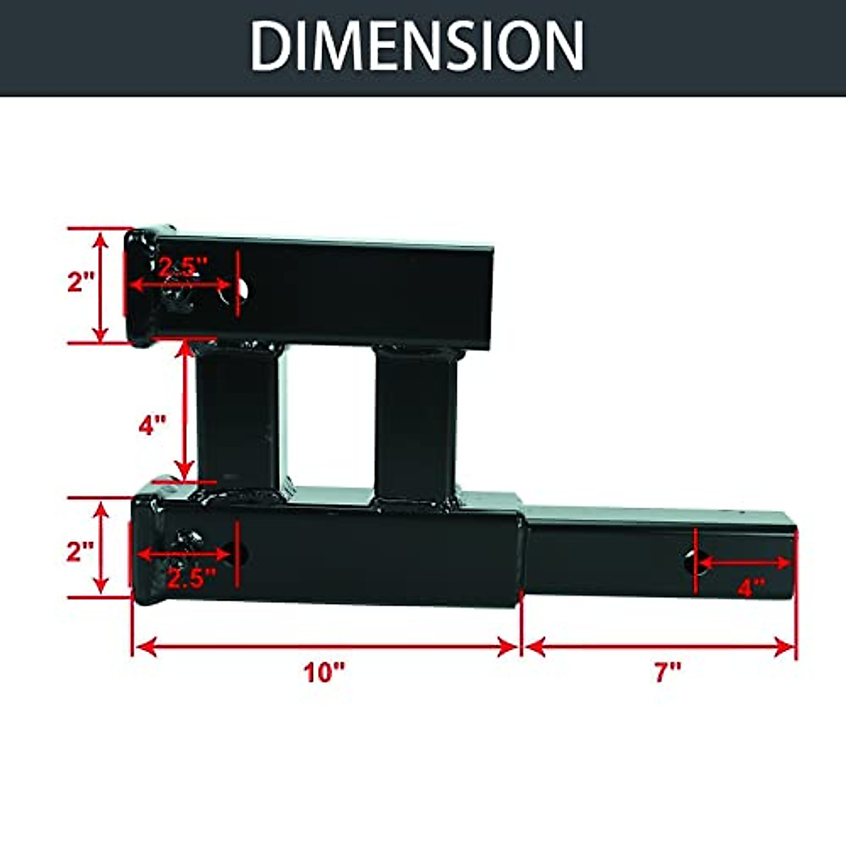 Dual 2" Trailer Receiver Hitch Rise-Drop Adapter Extender Extension Tow with Pin and Clip (GTW 4,000 lbs)