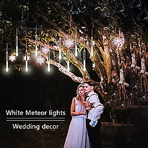 Purtuemy Christmas Lights Outdoor, Meteor Shower Lights 12 inch 8 Tubes LED Snow Falling Lights Icicle Cascading String Lights for Christmas Decoration Tree Garden Wedding Party Holiday, White