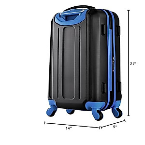 Olympia USA Apache II 22 Inch Expandable Rolling Carry On Lightweight Hardside Double 4 Wheel Spinner Luggage Suitcase with Locking System and Hidden Laptop Compartment, Black/Blue