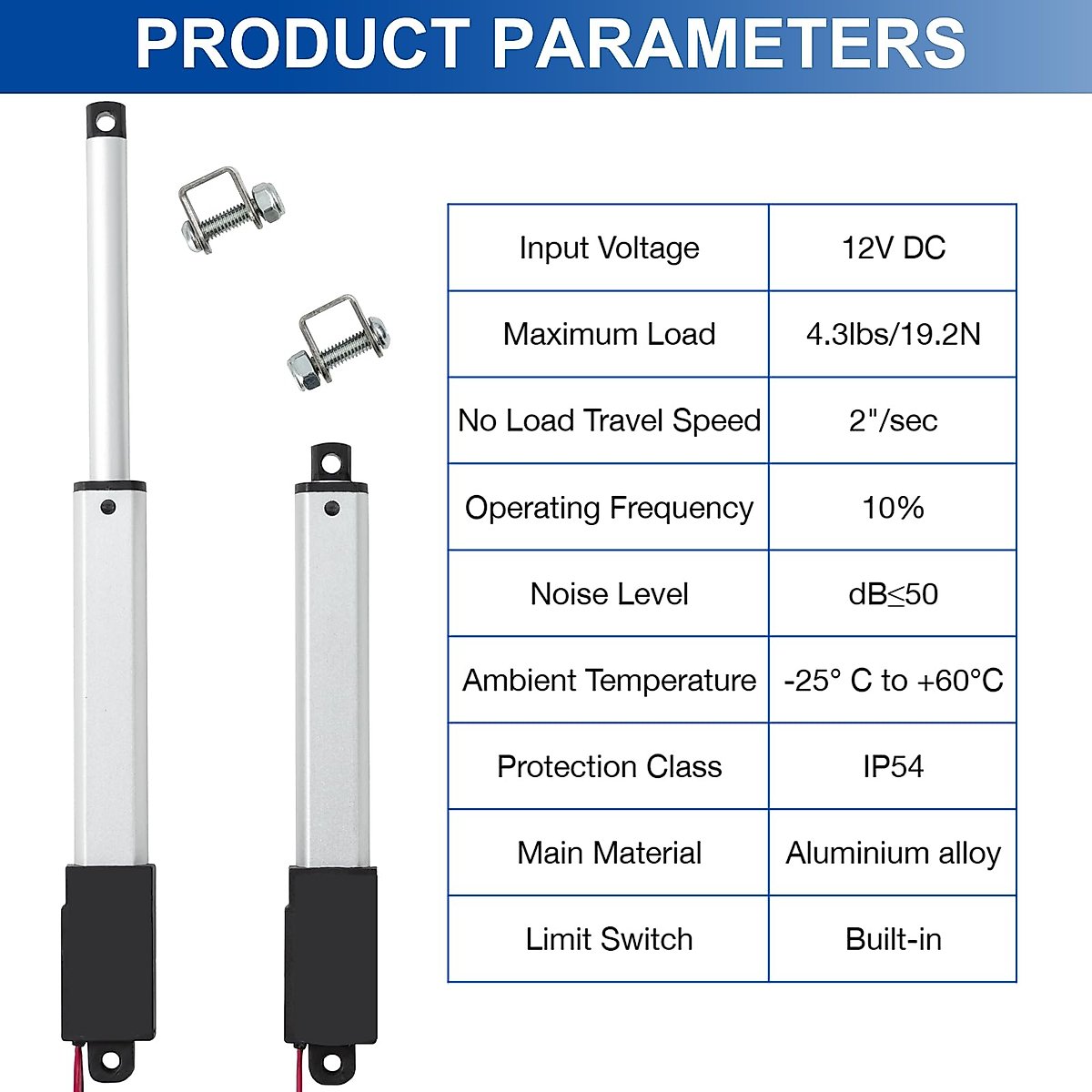 JQDML 4 Inch 4" Stroke 4.3lbs/19.2N Micro Linear Actuator 12V Speed 2"/sec with Mounting Brackets,for Robotics, Home Automation