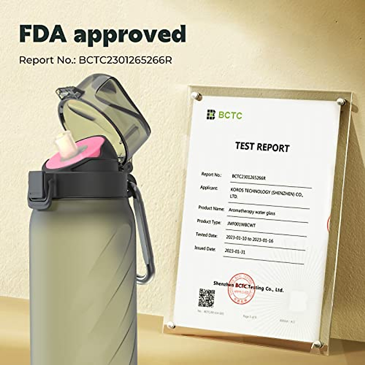 JMEY Upgrade Gen 3.0 Scent-Based™ Water Bottle with Straw Leakproof Flip, 1-Pack Scent Pod (D-Ring™ Plus, 60 Days), BPA-Free, 32oz for Travel Sports Gym Home Outdoor School - Black+Clear Lid