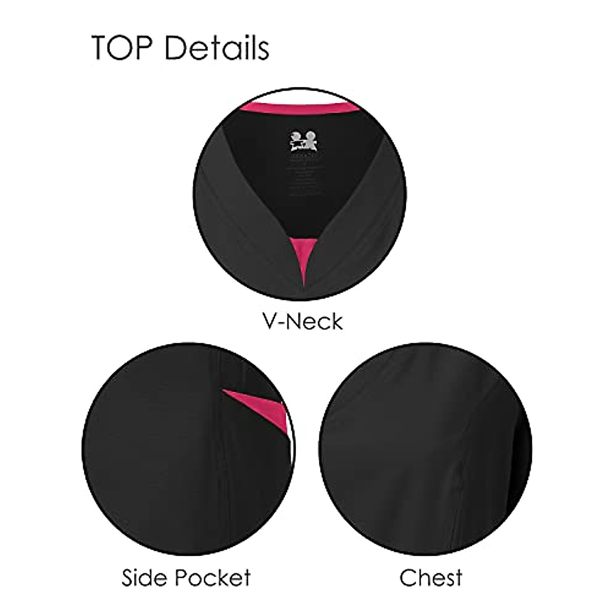 Dagacci Medical Uniform Women's Scrubs Set 4-Way Stretch Split Contrast Net and Pocket (Small, Black)