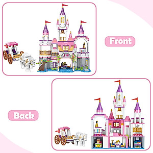 BRICK STORY Dream Girls Princess Castle with Carriage Building Blocks 516 Pieces Pink Castle Toys for Girls 6-12 Years Old Palace Creative STEM Building Toys Gift for Kids Birthday Christmas