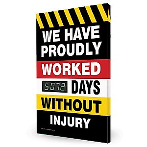ComplianceSigns.com We Have Proudly Worked__ Days Without Injury Digital Safety Scoreboard, 28x20 inch Aluminum