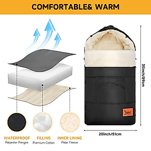 EAQ Universal Winter Warm Baby Stroller Footmuff,Muti Use Bunting Bag, Fleece Lined Washable Outdoor Sleeping Bag for Baby（Black）