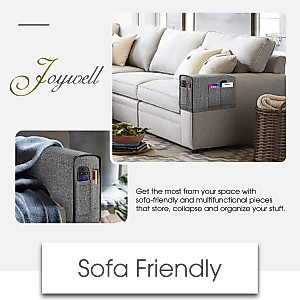 Joywell Recliner Narrow Linen Armrest Covers for Living Room Anti-Slip Sofa Arm Protector for Dogs, Cats, Pets Armchair Slipcover for Couch with 4 Pockets for TV Remote Control, Phone, 1 Pcs, Gray
