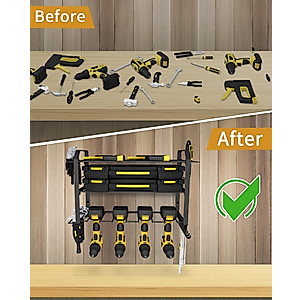 Affogato Power Tool Organizer, 3 Layers Drill Holder Wall Mount, Power Tool Organizer Wall Mount, Power Tool Holder Garage Tool Rack with 4 Side Tool Rack