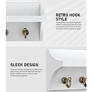 buways Key Holder for Wall-Farmhouse Key and Mail Holder for Wall with 5 Rustic Key Hooks,Wall Key Holder Rack with Shelf Décor for House Entryway（White