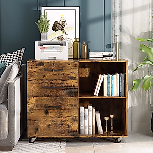 AWQM Wood Filing Cabinet, Rustic Brown