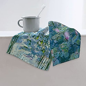 Snrfory Fingertip Towel, Monet Water Lilies Large Hand Towel for Bathroom Kitchen Spa (15.7x27.5 Inch)