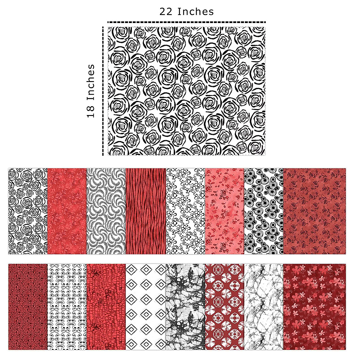 Soimoi 16 Pc Fat Quarter Bundle, Batik Print 18"x 22" DIY Patchwork- 100% Cotton Pre-Cut Quilting Fabric Red,White,Black