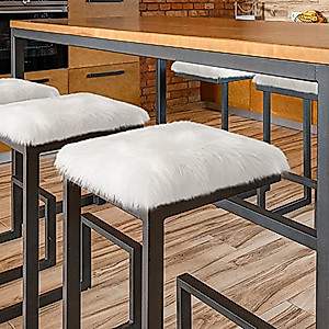 Soft Faux Sheepskin Chair Cushion, White 1.6' x 1.6' Square Fluffy Faux Fur Area Rug, Bedroom Seat Cushion Throw Chair Cover for Living Room Dorm Sofa Decor