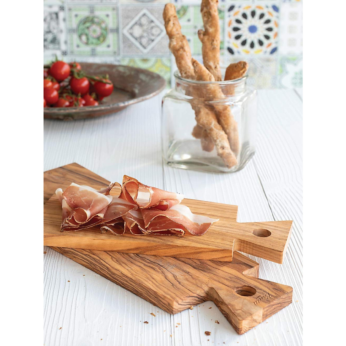 Bisetti Olive Wood Individual Tapas Serving Board for Cheeses, Meats and Charcuterie. 10.5 x 5.7 Inch