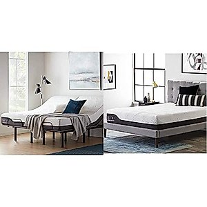 LUCID L150 Bed Base – Wireless Remote Control Adjustable, Twin XL, Charcoal & 12 Inch Twin XL Hybrid Mattress - Bamboo Charcoal and Aloe Vera Infused Memory Foam - CertiPUR-US Certified