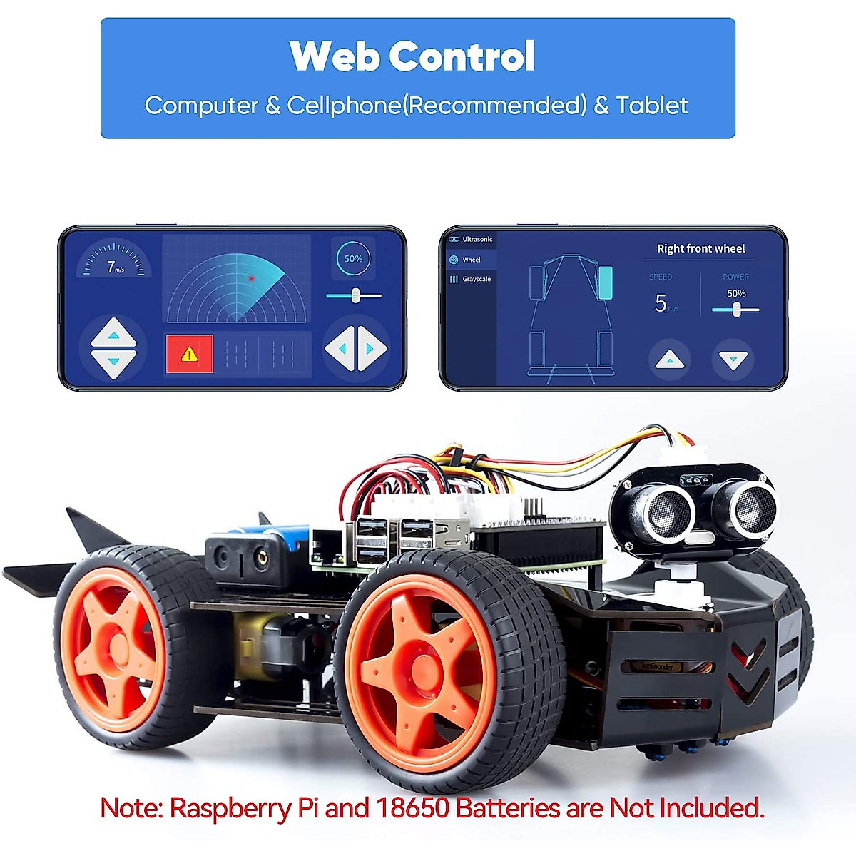 SunFounder Robot Car Kit for Raspberry Pi, 4WD HAT Module, Ultrasonic Sensor, Velocity Measurement Module etc. Electronic DIY Robot Kit for Teens and Adults, Raspberry Pi/TF Card/Battery not Included