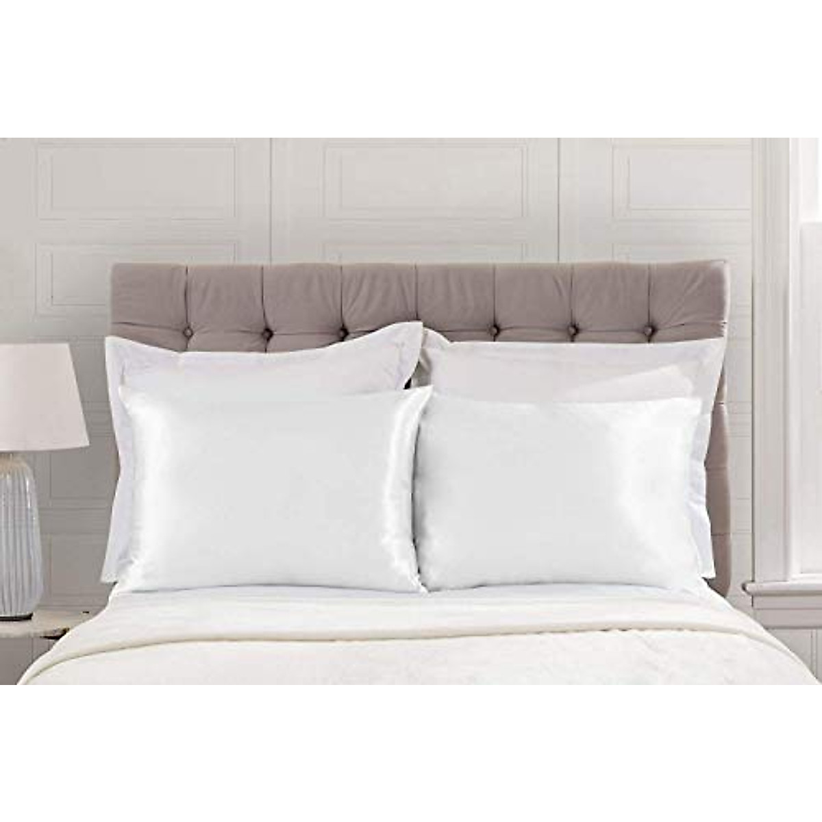 ShopBedding Satin Pillowcase for Hair and Skin Silk Pillowcases - 2 Pack, Luxury Satin Pillowcases with Zipper Closure, Satin Pillow Case Cover, Standard Satin Silk Pillowcase for Hair & Skin, White