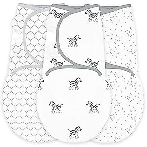 Amazing Baby Swaddle Blanket with Adjustable Wrap, Set of 3, Zebra, Confetti and Lattice, Sterling, Small