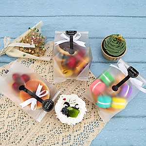 Vasdoo Cookie Bags Treat Bags, Cellophane Bags for Cookies, Candy, Bakery Packaging with Stickers and Ribbon for Gift Giving (3.5''x8.8'', 100 Pcs)