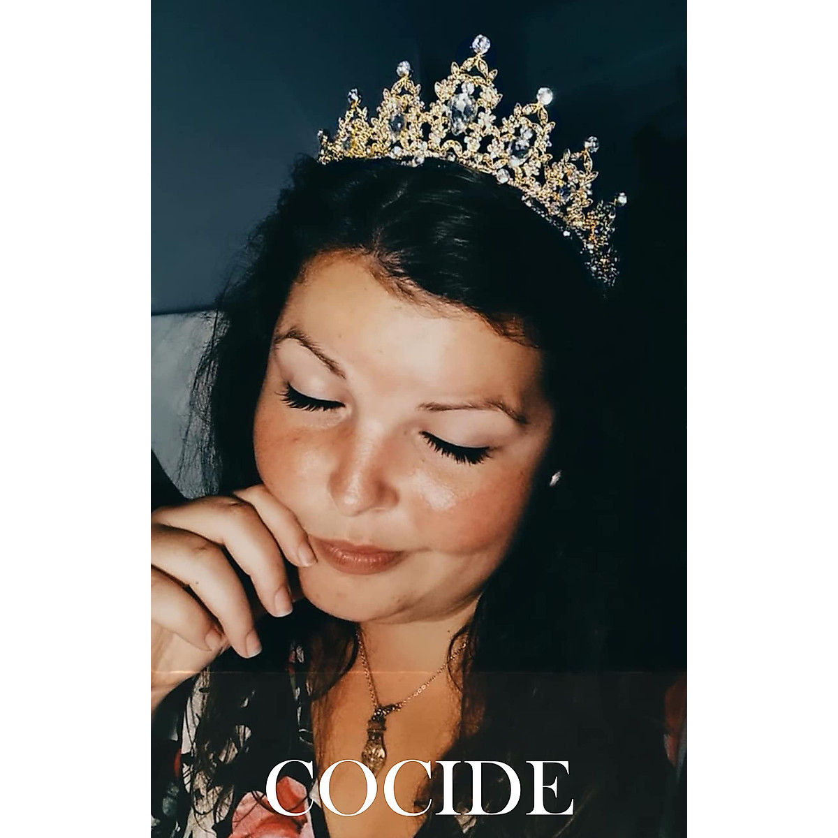 COCIDE Gold Tiaras and Crowns for Women Crystal Headband for Girl Clear Rhinestone Hair Accessories for Bride Wedding Bridal Prom Birthday Party Queen Princess Decorations Halloween Costume Cosplay