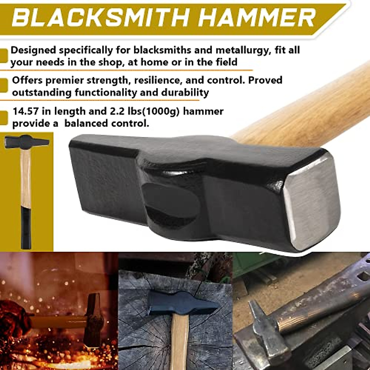 Blacksmith 15” Wolf Jaw Tongs and Hammer Tool Set Essential Tools for Blacksmith Bladesmith Forge