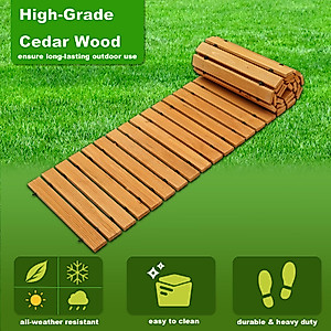 LINSHRY 10FT Wooden Garden Pathway, Outdoor Roll Out Decorative Garden Walkway, Weather-Resistant Non-Slip Hardwood Walkway Pavers for Garden, Backyard, Beach, Wedding Party Pathways
