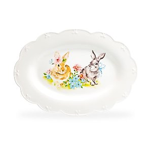 14.5" Flower Bunny Scallop Oval Serving Plate