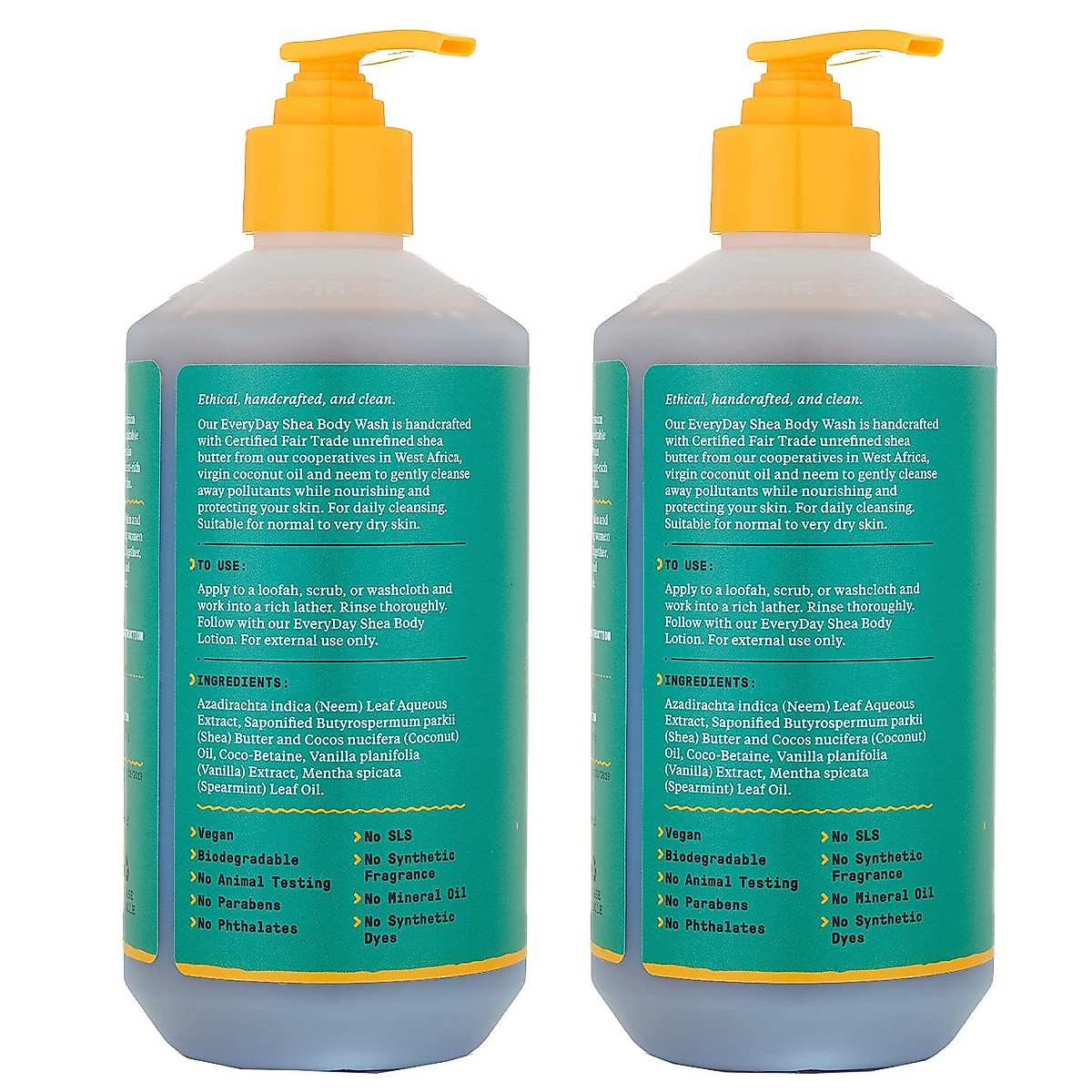 Alaffia Everyday Shea Body Wash, Naturally Helps Moisturize and Cleanse Without Stripping Natural Oils with Fair Trade Shea Butter, Neem, and Coconut Oil, Vanilla Mint, 2 Pack - 16 Fl Oz Ea