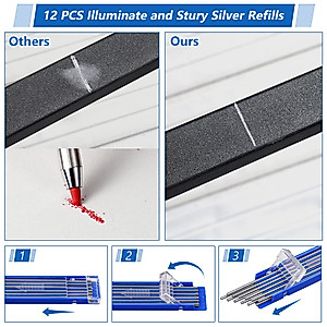 Hiboom Welders Pencil with 12 Pcs Silver Round Refills, Mechanical Pencils Metal Marker with Built-in Sharpener for Pipe Fitter Welder Steel Construction Fabrication Woodworking