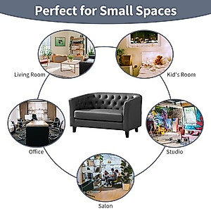 Husbedom 50 Inches Loveseat, Small Air Leather Couch for Small Spaces, Mini Sofa with Button Tufted Décor for Bedroom, Love Seats Furniture, Living Room, Bedroom, Apartment, Dorm, Dark Gray