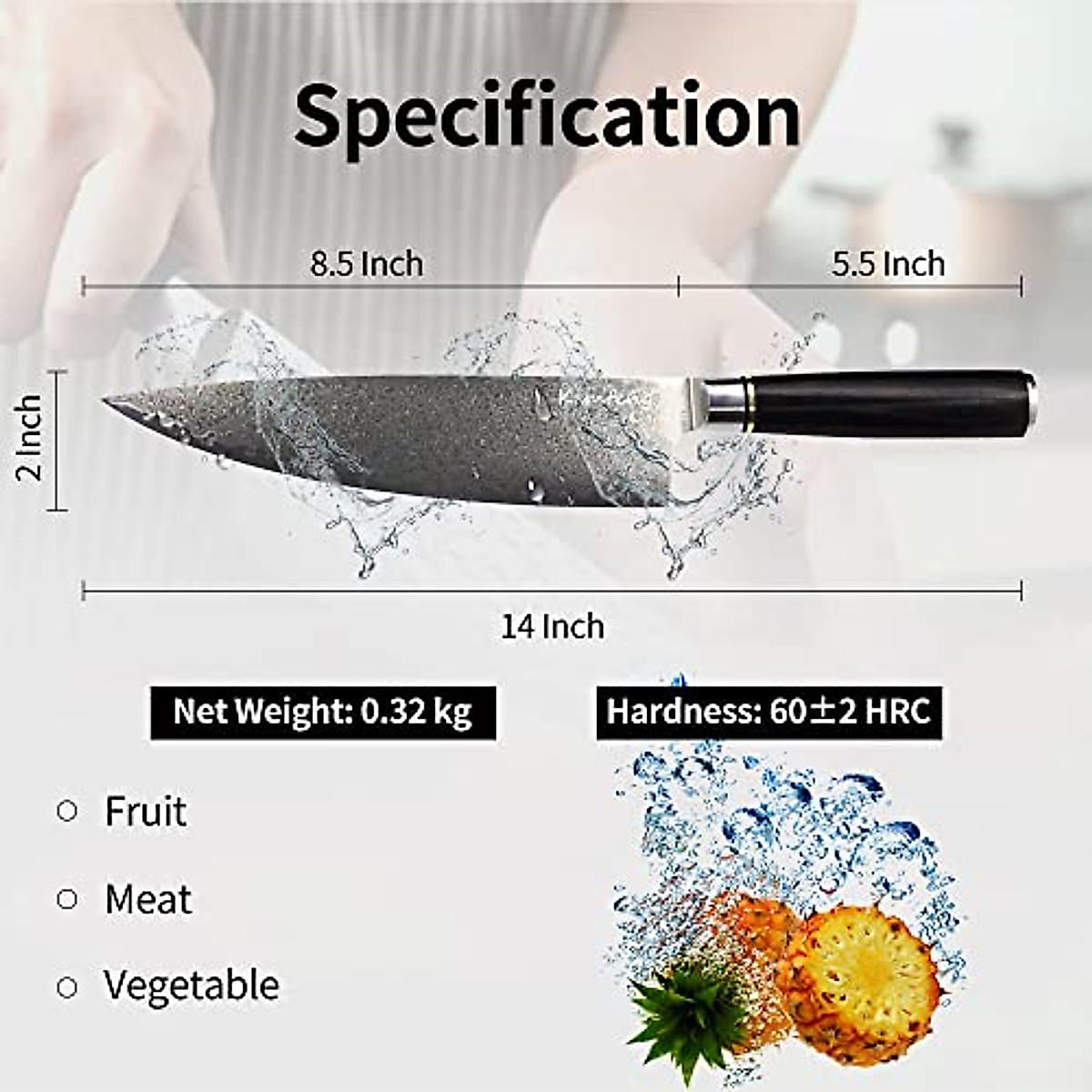 Kimfeng Handmade 8.5 inch Damascus Chef knife Kitchen Knife VG10 Core Steel 67-layer Stainless Steel Professional Forging Chef Knives Corrosion Resistance