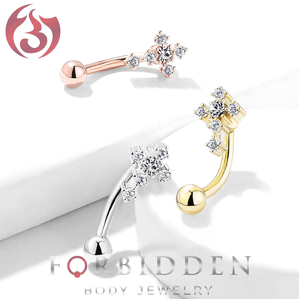 Forbidden Body Jewelry 16g 8mm Curved Barbell for Daith, Eyebrow, Rook & Belly Button with CZ Cross Top, Silver Tone