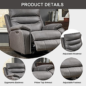 LAVHOME Electric Dual Motor Rocker Recliner USB Ports, 240 Degree Swivel Adjustable Rocking Chair with Power Headrest, Single Sofa Seat with Footrest for Living Room, XL, Gray