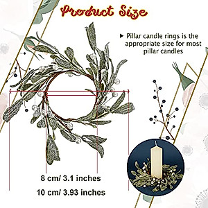 5 Pieces Pillar Candle Rings Wreaths Artificial Mistletoe Wreaths with Pearl Accents Country Primitive Candle Lambs Ear Wreath for Wedding Table Party Home Decor, 3.1 Inch Inner Diameter