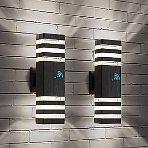 tewei Dusk to Dawn Outdoor Wall Lights, Modern Exterior Light Fixture, 3-Layer Up and Down Matte Black Outdoor Lights IP65 3000K Warm White Waterproof Modern Wall Sconce for Garage Porch, 2 Pack