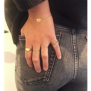 Heart Initial Bracelet 18K Gold Plated Stainless Steel Lovely Heart Charm Bracelet Dainty Small Letter Bracelet Personalized Monogram Name Bracelet for Women
