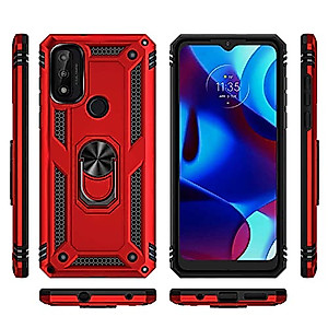 YZOK for Moto G Pure Phone Case,Moto G Pure Case with HD Screen Protector,[Military Grade] Ring Car Mount Kickstand Hybrid Hard PC Soft TPU Shockproof Protective Case for Moto G Pure (Red)