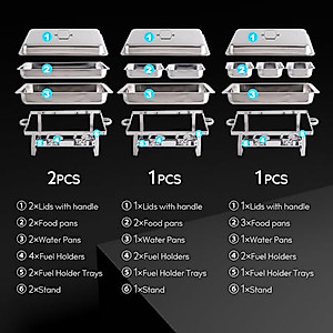4 Pack 8QT Chafing Dish Buffet Set with 2 Full Size, 2 Half Size, 3 1/3 Size Food Pans, Stainless Steel Buffet Chafers Catering Food Warmers for Party/Buffet/Wedding/Banquet/Catering Events