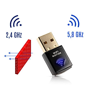 WiFi Nation® WiFi Dongle Mini 802.11ac AC600 USB WiFi Adapter, chipset: Realtek RTL8811AU, Dual Band 2.4GHz or 5GHz, Windows, MacOS and Linux Supported, Product Model: WN-H2