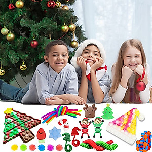 36 Pcs Christmas Fidget Toys Set With Christmas Tree Pop Bubble Toys, Pop Tube, Mochi Squeeze Sensory Toys for Kids Boys Girls Christmas Party Favors Stocking Stuffers Stress Relief Gifts Pack