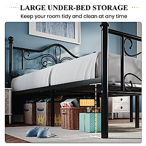 SHA CERLIN Queen Size Bed Frame and Headboard,Metal Bed Frame with Butterfly Pattern Design Headboard & Footboard,No Box Spring Needed,Easy Assembly,Black