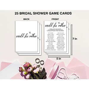 OZTEMETY Would She Rather Bridal Shower Games, Minimalist Engagement Party Game Cards, Bachelorette Party Games, Aesthetic Bridal Shower Decorations, 25 Cards(white008)