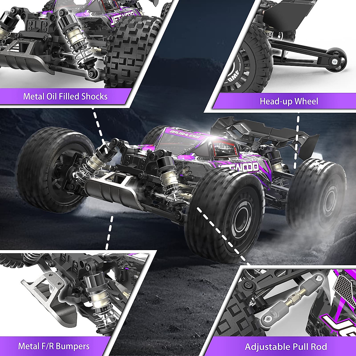 Jetwood 1/16 Fast Remote Control Car for Adults, Electric 4WD RTR Brushless RC Cars, High Speed RC Truck Gifts for Boys, Max 42 mph Offroad Buggy, JC16EP with 2 Lipo