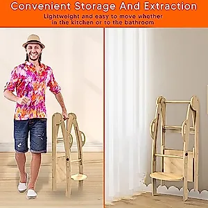 Toddler Step Stool, Folding Wooden Step Stool, Montessori Learning Tower, Kids Step Stool Toddler Tower, Kitchen Helper Stool for Toddlers, Toddler Tower Step Stool Kitchen Helper Standing Tower