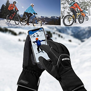 KINGSBOM -40F° Waterproof & Windproof Thermal Gloves - 3M Thinsulate Winter Touch Screen Warm Gloves - for Cycling,Riding,Running,Outdoor Sports - for Women and Men(Black,Large)