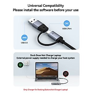 USB Docking Station Dual Monitor, GIISSMO 9-in-1 USB A 3.0 / USB C Docking Station Triple Monitor with 2 HDMI,VGA, 10Gbps USB 3.1, Gigabit Ethernet, Triple Display for Mac & MacBook & Windows Laptop