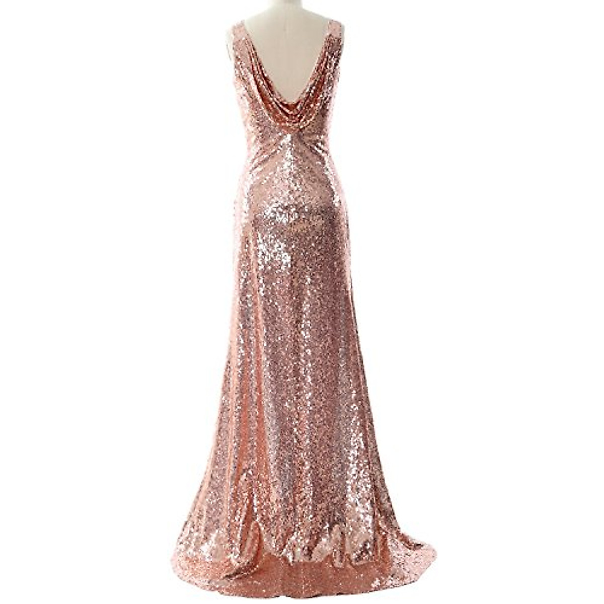 MACloth Women Sequin Long Bridesmaid Dresses Cowl Back Prom Evening Gown Split (US10, Silver)