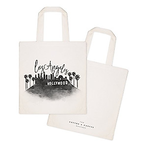 The Cotton & Canvas Co. Los Angeles Cityscape, Souvenir, Beach, Shopping and Travel Reusable Shoulder Tote and Handbag
