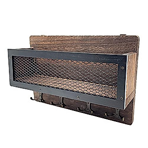 Ismosm Key Holder Mail Organizer Wall Mount Key and Mail Holder Key Rack with 4 Double Key Hooks Rustic Wall Decor for Entryway, Hallway, Kitchen, Living Room, Mudroom, Office (Brown)